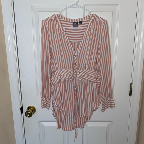 New York & Company | Tops | Soho Tan And White Striped Blouse M | Poshmark